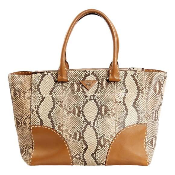 Prada | Bags | Prada Galleria Natural Python Leather Brown Double Zip ...